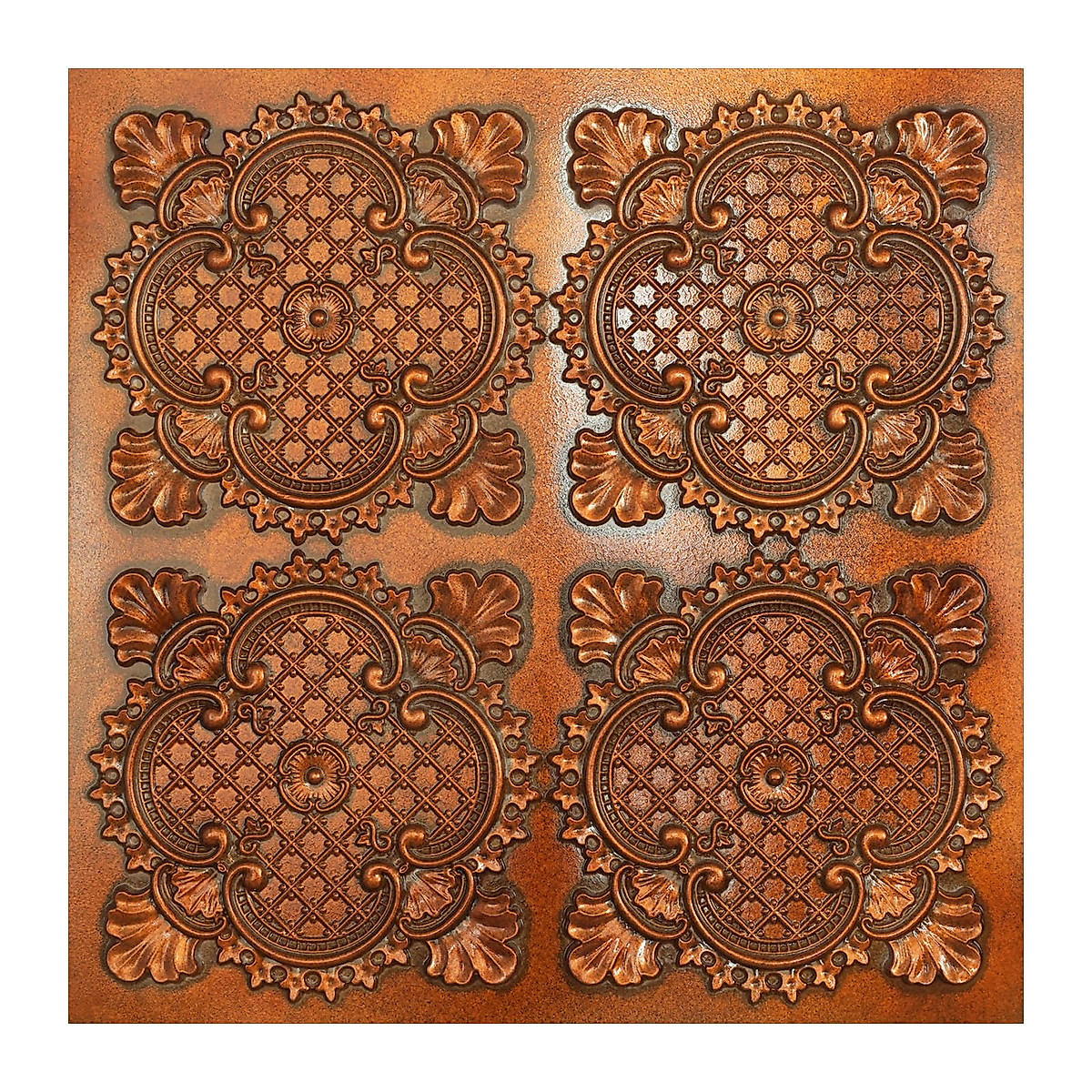 PAINTSDECOR Faux Plastic Ceiling Tiles Peel and Stick Tin Ceiling Tiles Distressed for Cafe Club Salon Hotel Store Bar 2'x2' PL80 Archaic Copper 10pcs
