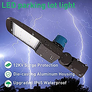 OSTEK 300W LED Parking Lot Lights with Dusk-to-Dawn Photocell, Outdoor Commercial Area Lighting Fixture 42000LM - Waterproof IP65 5000K LED Shoebox Light with Slip Fitter Mount 100-277V