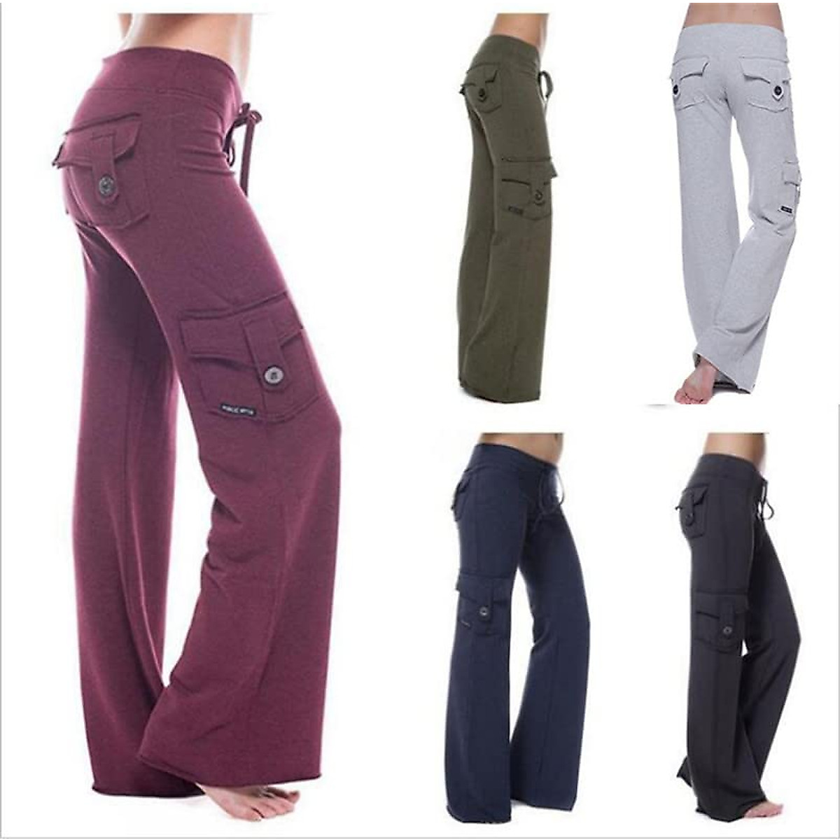 Andongnywell Women's Multi Pockets Utility Cargo Pant Casual Cotton Straight Leg Workwears Pants Trousers Yoga Pants