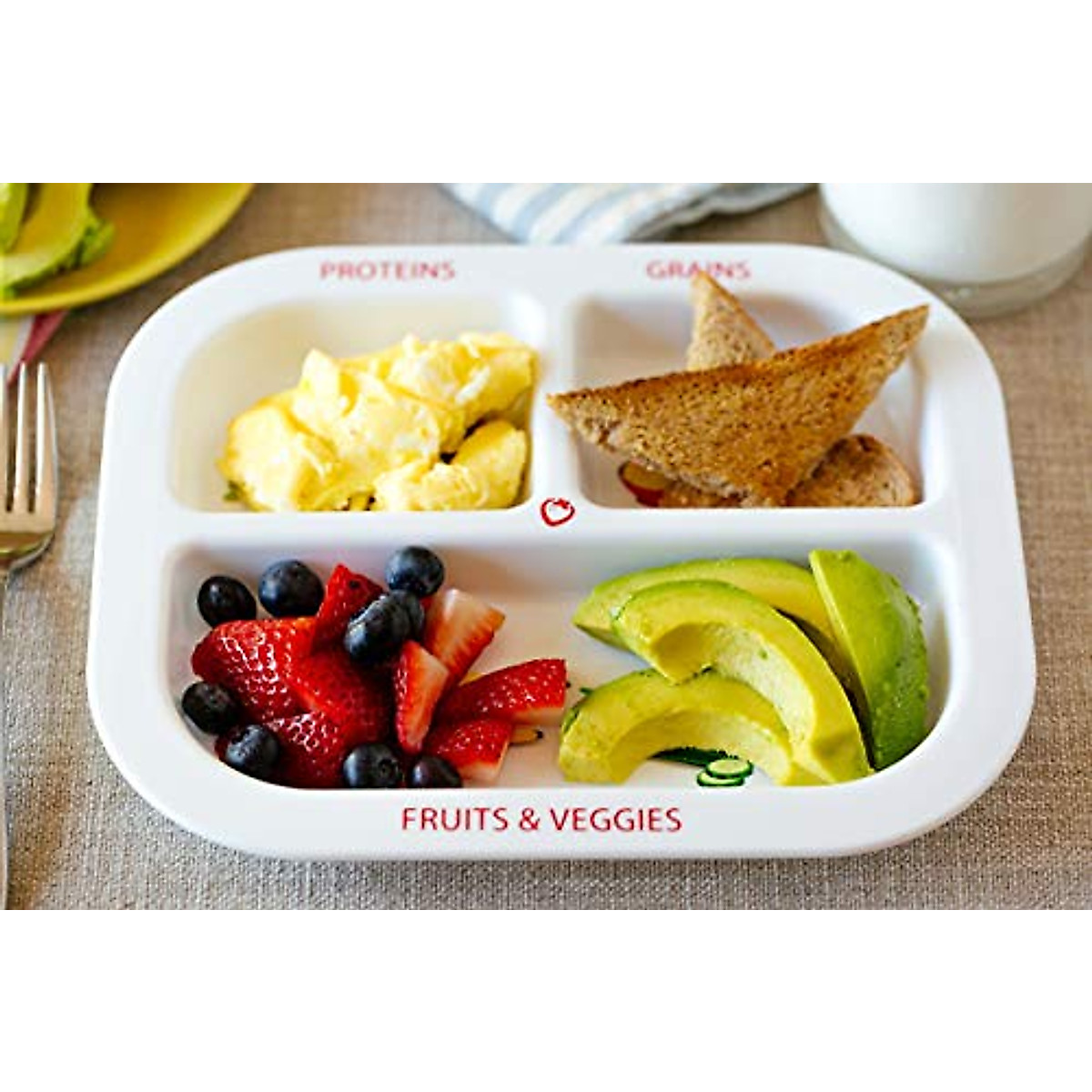 Health Beet Portion Plate for Kids, Toddlers - Rectangle Kids Plate with Dividers and Nutrition Portions for Healthy Eating Habits (Single Plate)