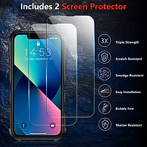 SPIDERCASE Designed for iPhone 13 Mini Case, with 2 Packs [Tempered Glass Screen Protectors] [10FT Military Grade Drop Protection] [Non-Slip] Heavy Duty Shockproof Case, Black