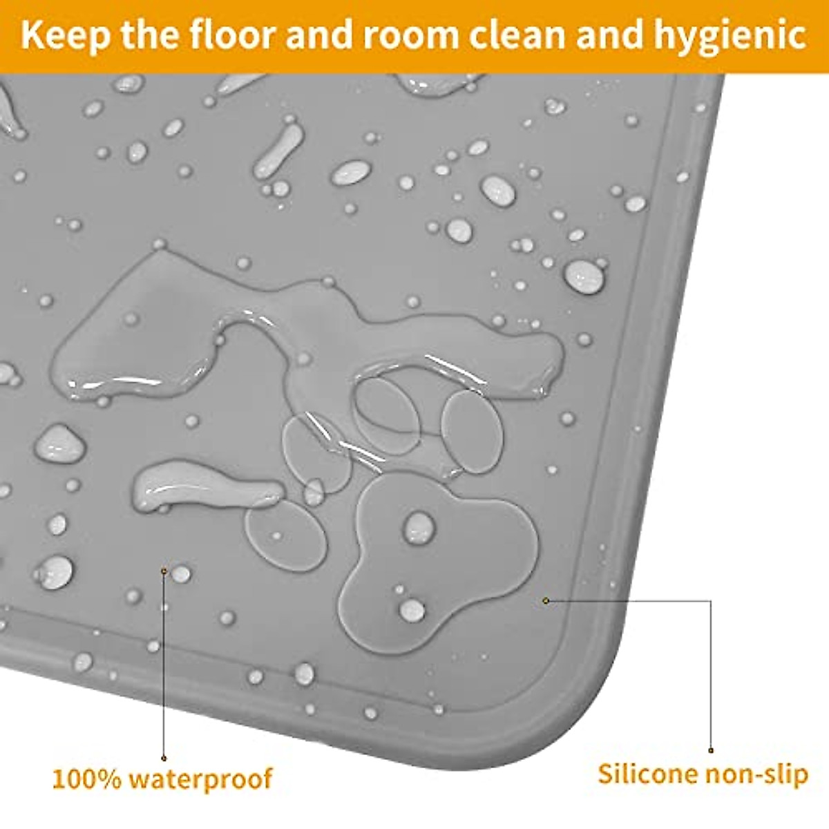 Ptlom Pet Placemat for Dog and Cat, Waterproof Non-Slip Bowl Mat Prevent Food and Water Overflow, Puppy Dish Feeding Mats Suitable for Medium and Small Pet, Silicone (13" *13", Grey)