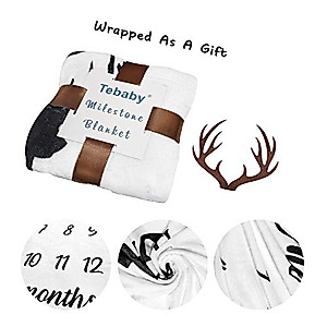 Tebaby Baby Monthly Milestone Blanket Boy - Newborn Month Blanket Unisex Neutral Personalized Shower Gift Deer Antlers Nursery Decor Photography Background Prop with Frame Large 51''x40''