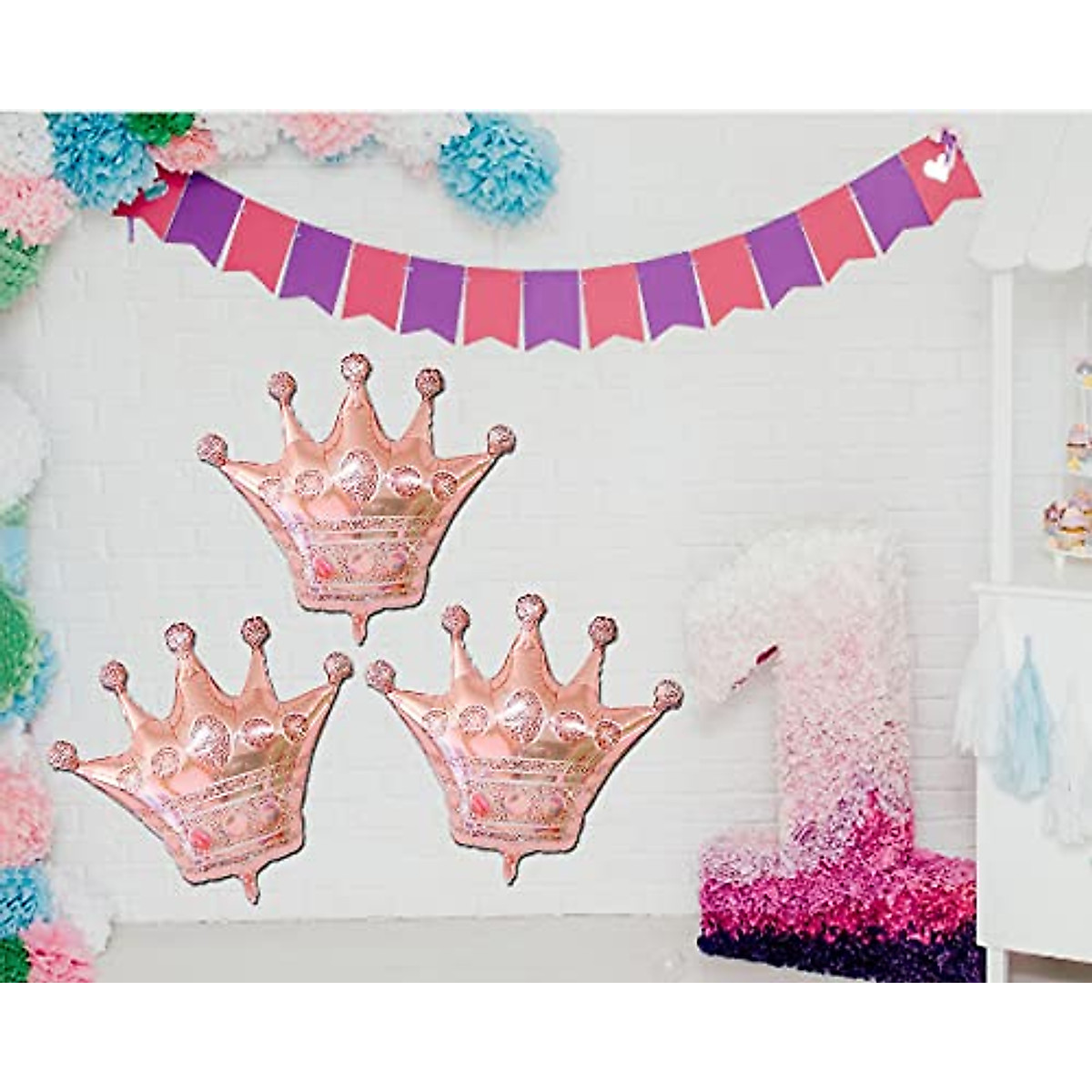 3Pcs Crown Balloons Foil Helium Mylar Balloon Rose Gold,For Birthday Party Decorations