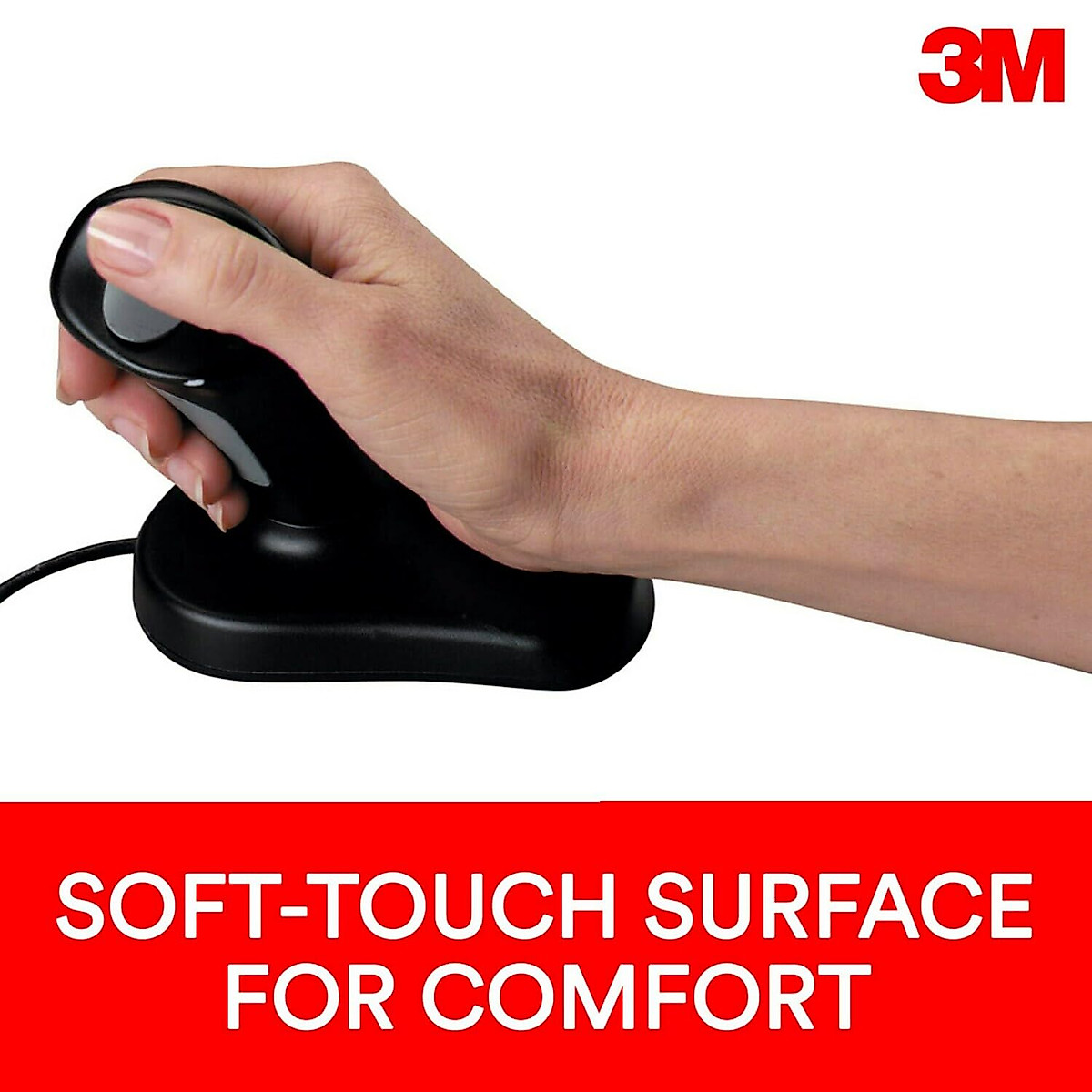 3M Wired Ergonomic Optical Mouse, Patented Vertical Grip Design Keeps Your Hand and Wrist at a Neutral Angle for Comfort, USB/PS2 Plug and Play Compatibility, 6.5' Cord, Large Size, Black (EM500GPL)