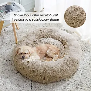Calming Dog Bed & Cat Bed, Anti-Anxiety Donut Dog Cuddler Bed, Warming Cozy Soft Dog Round Bed, Fluffy Faux Fur Plush Dog Cat Cushion Bed for Small Medium Dogs and Cats (20"/24"/27"/30")