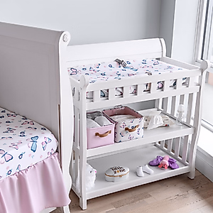 My Little Zone 100% Cotton Changing Pad Cover for Baby Girls, Floral - Breathable Bassinet, Mini Crib Mattress Fitted Sheets - Butterfly Blossom, 32"x16" with 8" Deep Pocket, White-Light Pink, 2 Pack