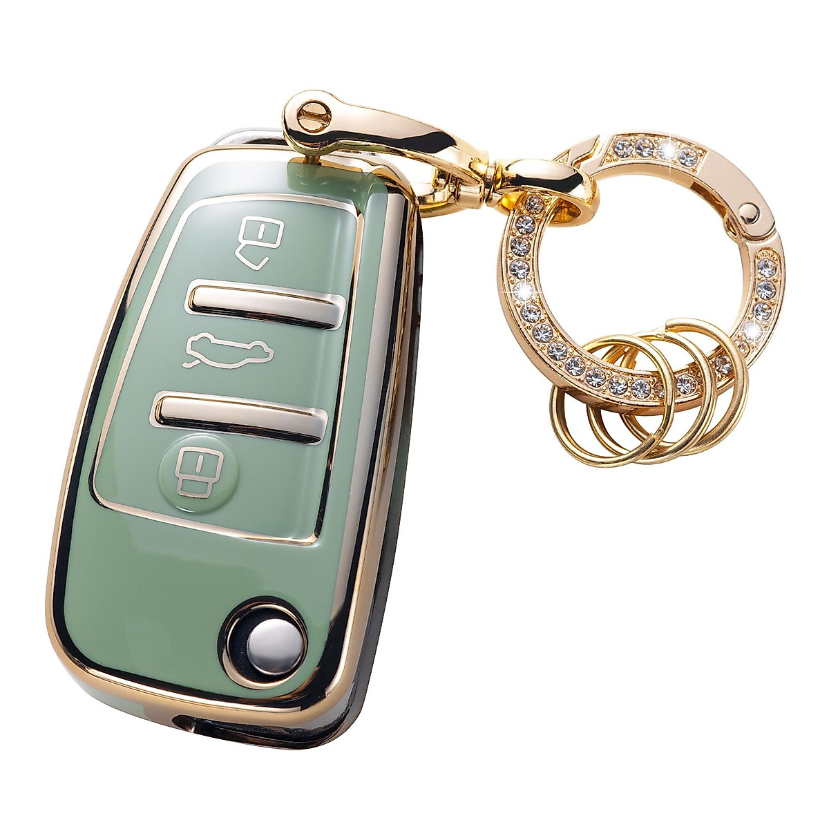 Gematay for Audi Key Fob Cover with Keychain, Key Shell Cover Compatible with Audi A1 A3 Q3 Q7 R8 A6L TT Smart Key Fob, Green