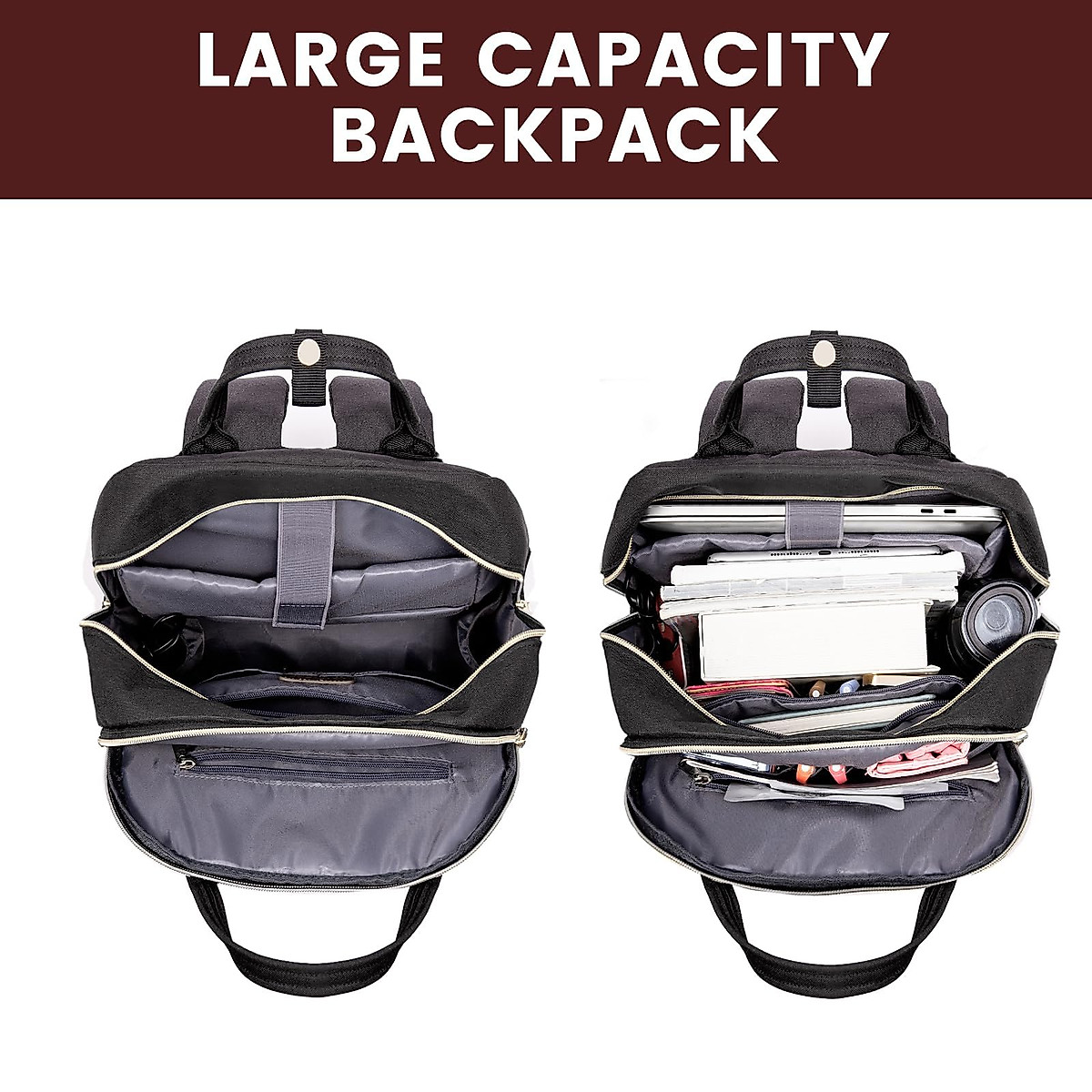 LOVEVOOK Laptop Backpack for Women, Fashion Travel Work Anti-theft Bag with Lock, Business Computer Backpacks Purse, College School Student Bookbag, Fits 15.6 Inch Laptop, Beige-Black-Brown