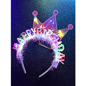 GENBREE Light Up Happy Birthday Headband Birthday Crown Ball Headpiece Party Festival Hair Accessories for Women (Multicolour)