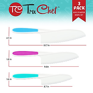 TruChef Kids Knife Set for Cooking and Cutting Fruits, Veggies & Cake - Perfect Starter Knife Set for Little Hands in the Kitchen - 3-Piece Nylon Knife for Kids - Fun & Safe Lettuce Knife