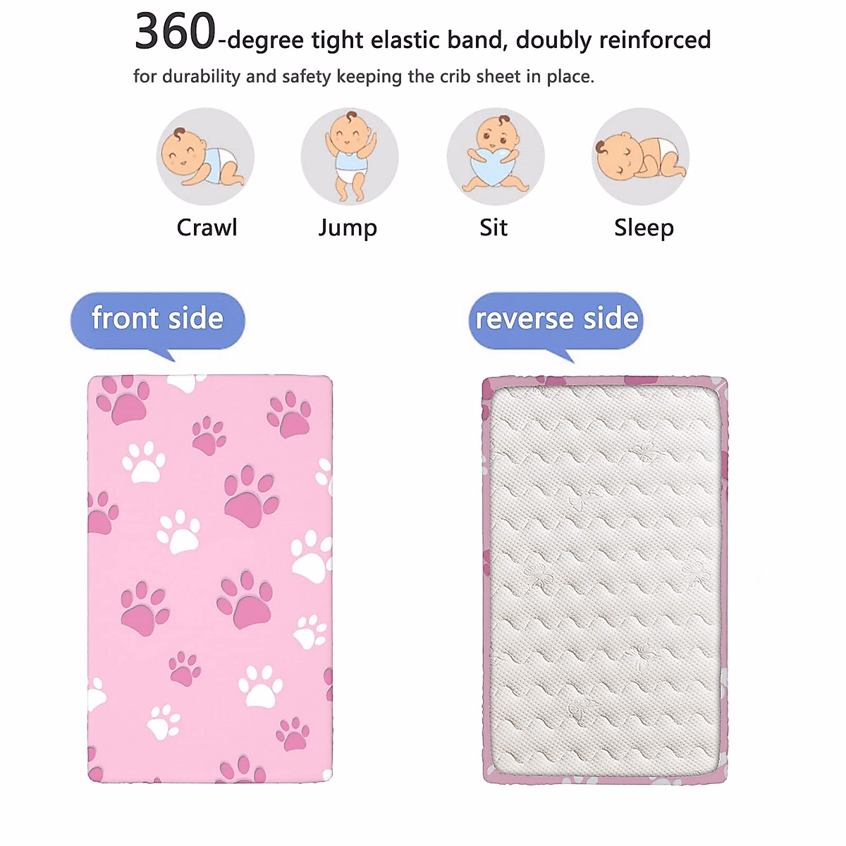 Dog Paws Themed Fitted Crib Sheet,Standard Crib Mattress Fitted Sheet Soft Toddler Mattress Sheet Fitted -Crib Mattress Sheet or Toddler Bed Sheet,52“ x28“,Baby Pink Pink and White