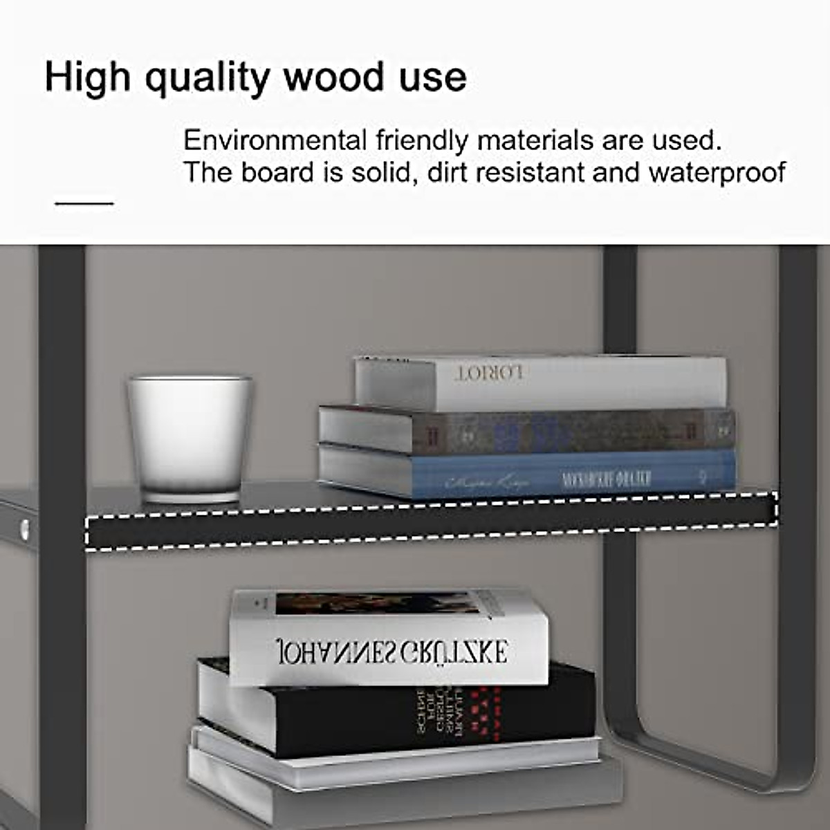 Modern 2 Tier Metal and Wood Storage Shelf - Multi-Purpose Bookshelf and Organizer for Home and Office - Easy Assembly, Stylish and Space-Saving Design in Black