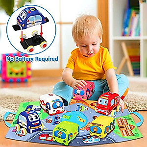 LOVKIZ Baby Toys 6 to 12 Months - Soft Car Toys for 1 Year Old Boy Girl with Playmat Storage Bag - Infant Baby Toys 12-18 Months Toddler Toys Age 1-2 - 1st Birthday Gifts for 1 2 3 Year Old (6 Sets)