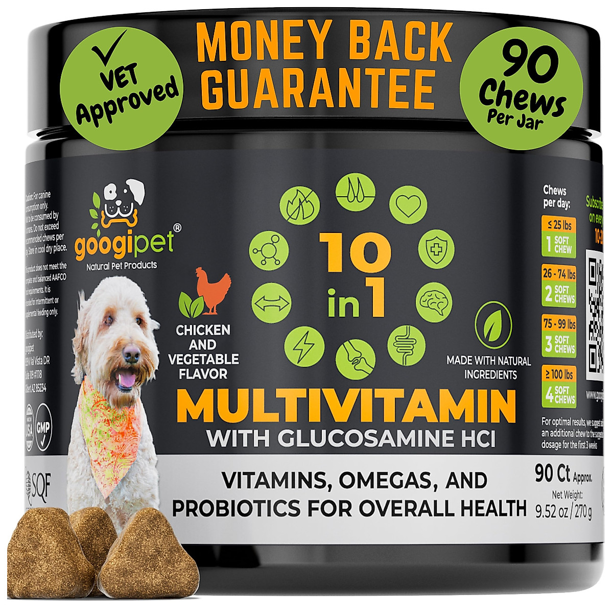 Googipet Multivitamin 2 Pack Bundle - 1 90 Count Chicken & Vegetable Flavor + 1 90 Count Peanut Butter & Pumpkin Flavor