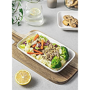 Sweese 8 Inch Rectangular Salad Plates, Porcelain Dessert Plates, Small White Serving Trays for Salad, Fruit, Sushi Appetizer and Parties - Stackable, Set of 6, White