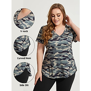 FOREYOND Plus Size Workout Tops for Women T Shirts Loose Fit V Neck Clothing Yoga Casual Summer Tie Dye Military Green 3X