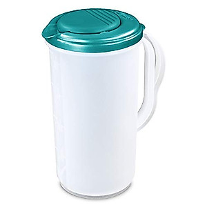 BPA Free, 2 Quart 1.9 L (Half Gallon) Round Snap Tight Pivot Top Spout & Tab Clear Base Plastic Pitcher With Lid & Measurements-Dishwasher Safe,64 oz.
