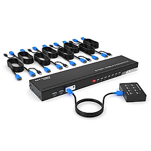 MT-VIKI 8 Port KVM Switch HDMI, 4K@30Hz 1U Rack Mount KVM HDMI Switch w/IR Remote & Wire-Desktop Controller & 8 HDMI KVM Cables & Rack Ears