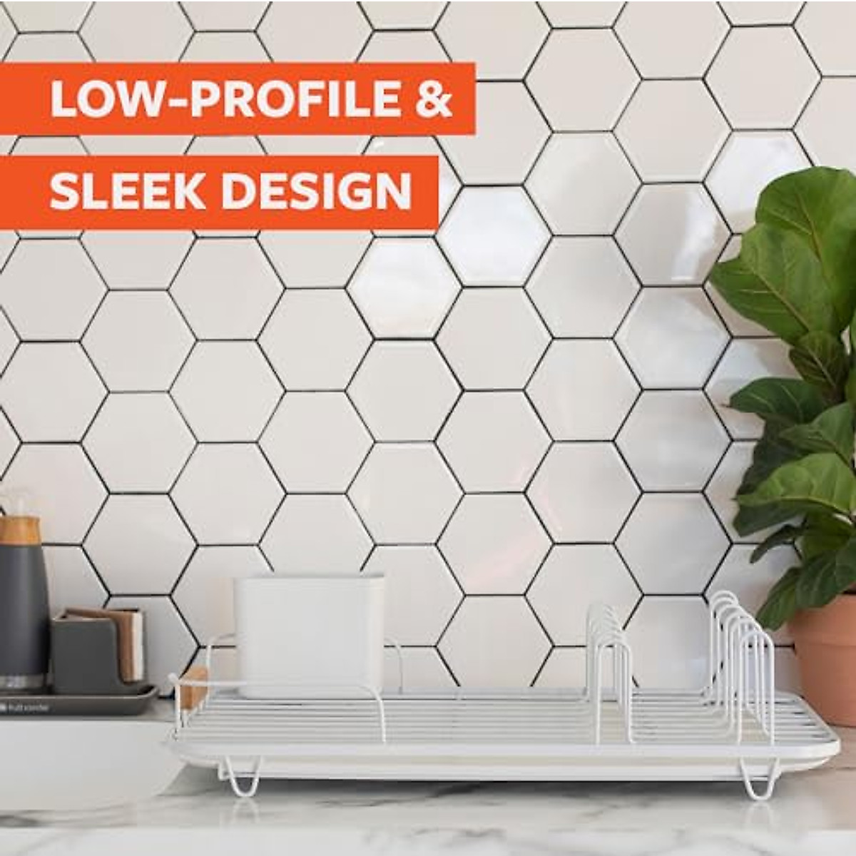 Full Circle Dish Jockey Dish Drying Rack – Space Saving Drying Rack for Kitchen Counter – Stainless Steel and Recycled Plastic Drainer with Holders for Plates, Cutlery, Pots and Pans