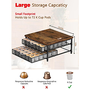 MOOACE Coffee Pod Holder for K Cup Holder Drawer Holder, Coffee Pod Drawer For Counter, 2 Tier K-Cup Storage With Sliding Baskets, 72 Capacity Pods Organizer Cups Capsule for Coffee Station, Black