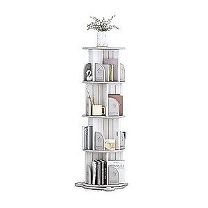 VERAMY 4 Tier Bookshelf Floor Standing Bookcase Rotating Bookshelf Large Capacity Bookshelf Storage Rack Utility Organizer Shelves for Bedroom Living Room Study Room (Color : Grey)