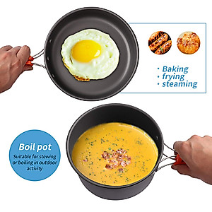 Gutsdoor Camping Cookware Set Camping Cooking Set Non Stick Family Backpacking cooking set Lightweight Stackable Pot Pan Kettle Bowls with Storage Bag for Outdoor Hiking (10 Piece/Set)