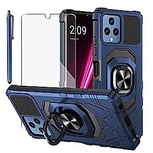 for T-Mobile REVVL 6 Case, with Tempered Glass Screen Protector Heavy Duty Protection Technology Built-in Kickstand Rugged Shockproof Protective Phone Case(Blue)