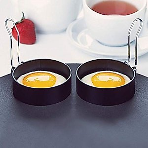 Emoly Professional Stainless Steel Egg Ring Set, 2 Pcs Round Breakfast Household Mold Tool Cooking Tool Omelette for Fried Egg McMuffin Sandwiches (Black)