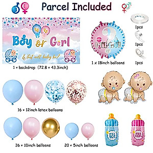 Gender Reveal Decorations Pastel Blue Pink Balloon Garland Arch Kit with Boy or Girl What do You Think Banner Backdrop Boy Girl Foil Mylar Balloons Gender Reveal Party Supplies