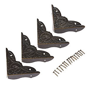 dophee 4 Pack Vintage Corner Protectors, 1.54"x1.54"x0.39" Antique Bronze Decorative Edge Corner Protectors, Three-Sided Metal Edge Cover with Mounting Nails for Table Jewelry Wine Wooden Box