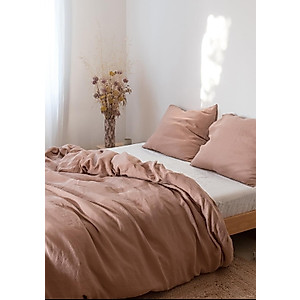 Organic Linen Comforter Cover, Linen Duvet Cover in Dusty Rose, Linen Bedding with Custom Size, 3 Pcs Duvet Cover Set (Queen)