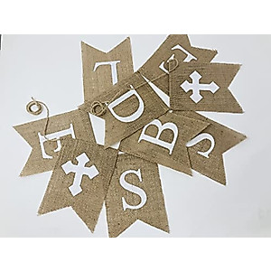 Shimmer Anna Shine Blessed Burlap Banner Baptism and Easter Decorations Christening First Communion Confirmation Baby Shower Wedding Birthday Party Supplies with Cross