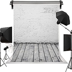 White Brick Wall Gray Wooden Floor Photography Backdrop 5X7FT Polyester Baby Cake Smash Birthday Party Background Newborn Portrait Photo Background Shoot Props Supplies
