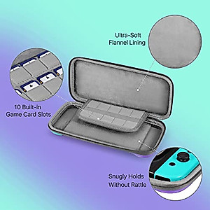 TNP Carrying Case for Nintendo Switch, Green Purple - Kawaii Cute Portable Travel Case, Protective Storage Carry Bag for Girls, 10 Game Cartridge Holder