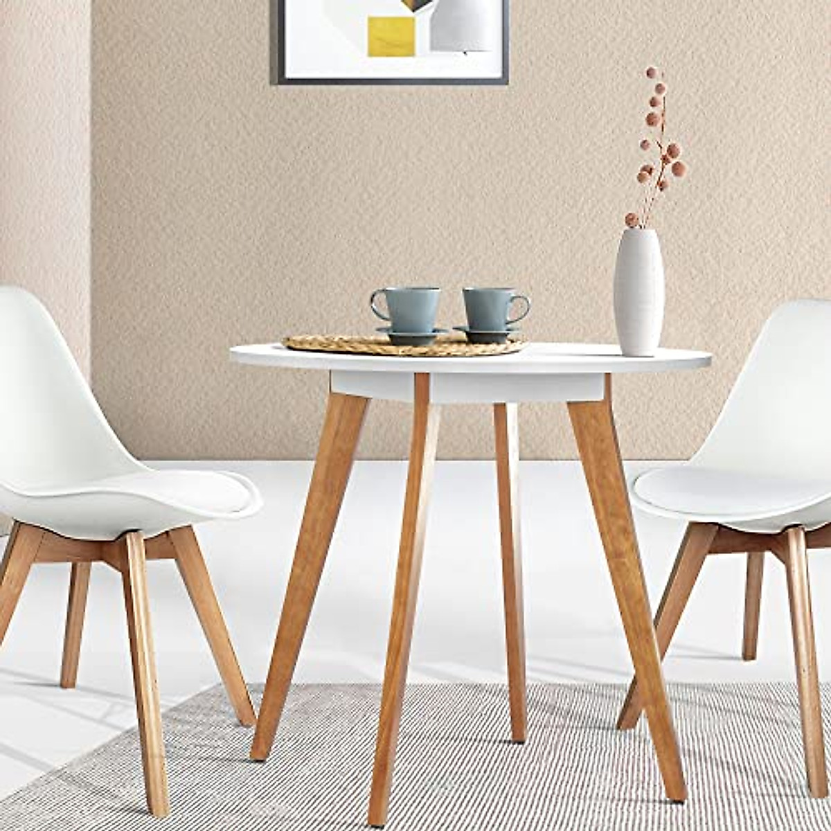 Comfy to go 31.5" Round Dining Table for 2-4 Person- Small Kitchen Table with Solid Wood Legs Modern Table for Dining Room, Kitchen, Leisure Cafe(White) Table Only