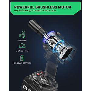 Avhrit Impact Wrench with 2Pcs Batteries, 650Nm/479ft-lbs 1/2, Cordles,s Compact , Brushless, Impact Driver Kit for Car Tires Home