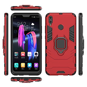 for Huawei Honor 8X Case,Hybrid Heavy Duty Shockproof Armor Dual Layer Protection Defender Back Case Cover for Huawei Honor 8X Tempered Glass Screen Protector (Red)