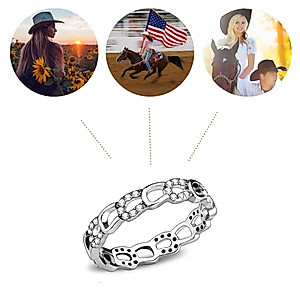 Eternal Sparkles Women's Horseshoe Hoove Horse Equestrian Riding Band with Crystal Details Symbolic Novelty Fashion Hypoallergenic Stainless Steel Statement Ring