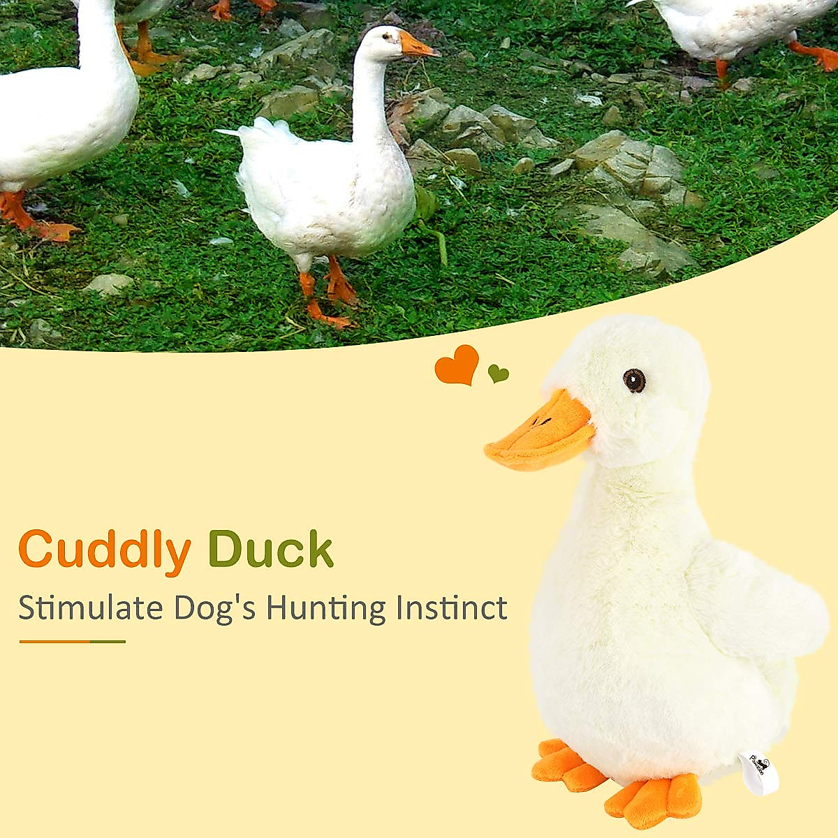 Pawaboo Squeak Plush Duck Dog Toy, Large 12'' Super Soft Plush Stuffed Duck-Shaped Pet Toys, Crinkle Paper Rattle Pet Biting Training Chew Toys Non-Toxic Plush Doll for Pet Dogs, Light Yellow/Orange