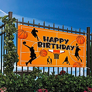 BeYumi Basketball Theme Happy Birthday Photography Backdrop Banner, XtraLarge NBA All Star Slam Dunk Basketball Sports Photo Background Studio Wall Table Decoration Supplies for Kids Boys Birthday