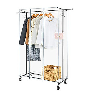 GREENSTELL Garment Rack with PVC Cover on Wheels (Standard Size) + Garment Rack with PVC Cover on Wheels (Lager Size), Heavy Duty Adjustable Clothing Rack with Extendable Hanging Railand Two Hooks