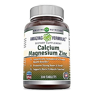 Amazing Nutrition Calcium Magnesium Zinc Dietary Supplement * 300 Tablets Per Bottle * (Calcium- 1000 mg, Magnesium 400mg - Zinc 25mg Per Serving of 3 Tablets)