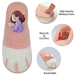 SINNO Women's Cute Animal Winter Warm Memory Foam House, Soft Cozy Non-Slip Slip-on Indoor Outdoor Creative Gifts Girlfriend Slippers, Pink, 9-10 Women/7-8 Men