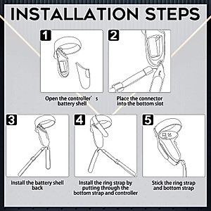 (1 Pair) Orzero Adjustable Hand Grip Straps Accessories for Quest 2 VR Gaming Headset Controller, Handle Dropping Prevention - Black