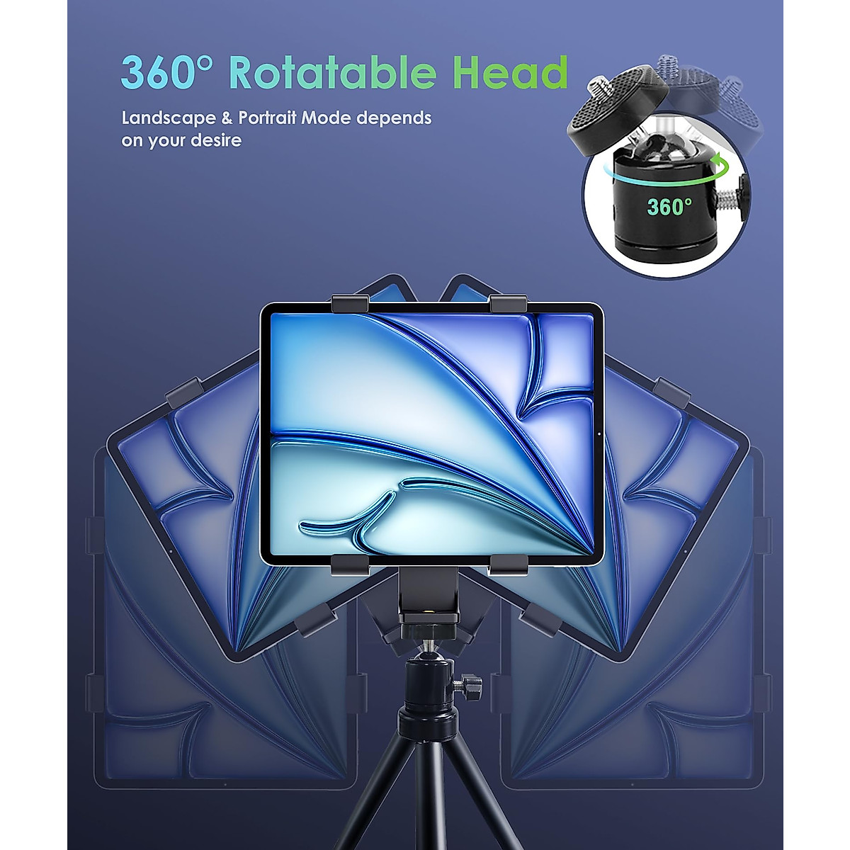 6amLifestyle iPad Tripod Mount Adapter with 360° Rotatable Ball Head, iPad Holder for Tripod, Fits 5” to 7.9” Tablets for Video Recording, Compatible with iPad Mini, Air, Pro 9.7/10.5/11