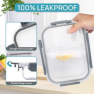 Vtopmart 5Pack 33oz Glass Food Storage Containers with Lids, Meal Prep Containers 2 Compartments, Airtight Lunch Containers Bento Boxes with Snap Locking Lids for Microwave, Oven, Freezer