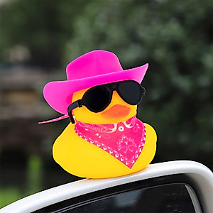 wonuu Car Rubber Duck Decoration, Cute Car Accessories West Cowboy Duck Car Dashboard Decoration with Mini Swim Ring Cowboy Hat Scarf and Sunglasses
