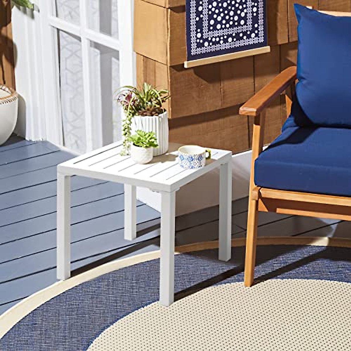 VredHom Outdoor Aluminum Side Table, Patio End Table Small Square Coffee Table for Backyard,Pool, Indoor, Easy Maintenance & Weather Resistant,White