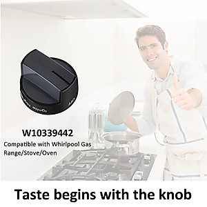 W10339442 Gas Stove Knob, Cooktop Surface Burner Control Knobs Black Replacement, Compatible with Whirlpool Gas Range/Stove/Oven, Replaces WPW10339442 PS11753188 (1pack)